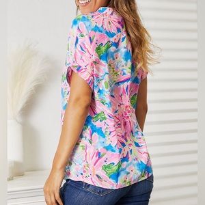 Double Take | Tops | New Double Take Preppy Floral Print Notched Neck ...
